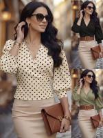China Women's Wrap V-Neck Puff-Sleeve Fitted Blouse for Office and Casual Wear for sale