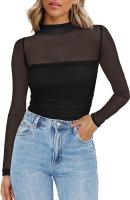 China Women's Mock Neck Sheer Mesh Ruched Long-Sleeve Top for Casual Wear for sale