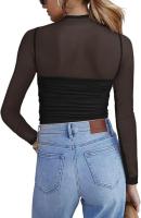 China Women's Mock Neck Sheer Mesh Ruched Long-Sleeve Top for Casual Wear for sale