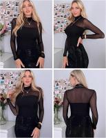 China Women's Mock Neck Sheer Mesh Ruched Long-Sleeve Top for Casual Wear for sale