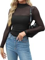 China Women's Mock Neck Sheer Mesh Ruched Long-Sleeve Top for Casual Wear for sale