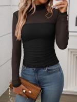 China Women's Mock Neck Sheer Mesh Ruched Long-Sleeve Top for Casual Wear for sale