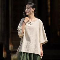 China Women's Loose-Fit Linen-Look Three-Quarter-Sleeve Tunic Top for Casual and Office Wear for sale