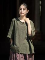 China Women's Loose-Fit Linen-Look Three-Quarter-Sleeve Tunic Top for Casual and Office Wear for sale
