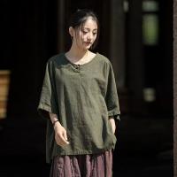 China Women's Loose-Fit Linen-Look Three-Quarter-Sleeve Tunic Top for Casual and Office Wear for sale