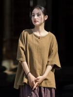 China Women's Loose-Fit Linen-Look Three-Quarter-Sleeve Tunic Top for Casual and Office Wear for sale