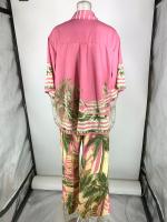 China Women’s Tropical Print Two-Piece Set with Wide-Leg Pants and Oversized Fit for sale