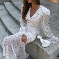 China Women's Floral Print Blouse and High-Waist Mermaid Hem Maxi Skirt Set for sale