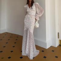 China Women's Floral Print Blouse and High-Waist Mermaid Hem Maxi Skirt Set for sale