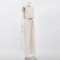 China Women’s Side-Tie Crop Top and Straight-Leg Pants Set with Adjustable Side Ties and Elastic Waist for sale