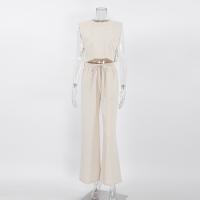 China Women’s Side-Tie Crop Top and Straight-Leg Pants Set with Adjustable Side Ties and Elastic Waist for sale