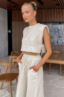 China Women’s Side-Tie Crop Top and Straight-Leg Pants Set with Adjustable Side Ties and Elastic Waist for sale