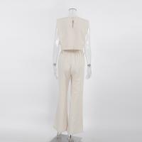 China Women’s Side-Tie Crop Top and Straight-Leg Pants Set with Adjustable Side Ties and Elastic Waist for sale