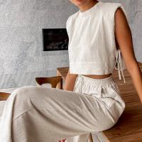 China Women’s Side-Tie Crop Top and Straight-Leg Pants Set with Adjustable Side Ties and Elastic Waist for sale