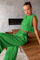 China Women’s Side-Tie Crop Top and Straight-Leg Pants Set with Adjustable Side Ties and Elastic Waist for sale