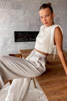 China Women’s Side-Tie Crop Top and Straight-Leg Pants Set with Adjustable Side Ties and Elastic Waist for sale