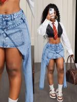 China Women’s Denim Midi Skirt with Asymmetric Design High Waist and Split Detail for Casual Wear for sale