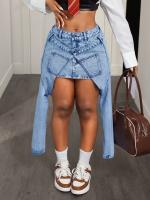 China Women’s Denim Midi Skirt with Asymmetric Design High Waist and Split Detail for Casual Wear for sale