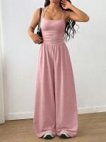 China Women's Denim Halter Neck Wide Leg Jumpsuit with High Waist and Flowing Silhouette for sale