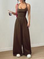 China Women's Denim Halter Neck Wide Leg Jumpsuit with High Waist and Flowing Silhouette for sale