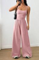 China Women's Denim Halter Neck Wide Leg Jumpsuit with High Waist and Flowing Silhouette for sale