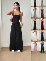 China Women's Denim Halter Neck Wide Leg Jumpsuit with High Waist and Flowing Silhouette for sale