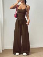 China Women's Denim Halter Neck Wide Leg Jumpsuit with High Waist and Flowing Silhouette for sale