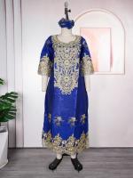 China Women’s African Traditional Dress with V-Neck Gold Embroidered Long Sleeve for Ceremonies for sale