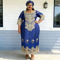 China Women’s African Traditional Dress with V-Neck Gold Embroidered Long Sleeve for Ceremonies for sale