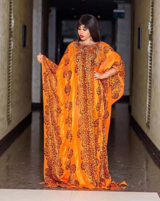 China Women’s African Kaftan Embroidered Long Dress with Floral Printed Design and Adjustable Studded Belt - Machine Washable for sale