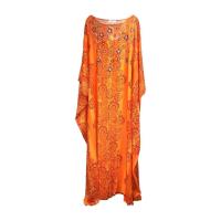 China Women’s African Kaftan Embroidered Long Dress with Floral Printed Design and Adjustable Studded Belt - Machine Washable for sale