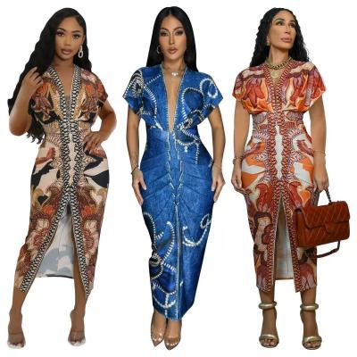 China Women's African Print Bodycon Long Dress with Stretch Fabric and African Wax Print in High-Waist Fit for sale