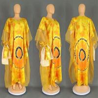 China Women’s African Print Chiffon Kaftan Dress with High-Waist Design for Elegant Casual Wear for sale