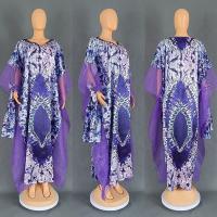 China Women’s African Print Chiffon Kaftan Dress with High-Waist Design for Elegant Casual Wear for sale
