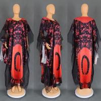 China Women’s African Print Chiffon Kaftan Dress with High-Waist Design for Elegant Casual Wear for sale