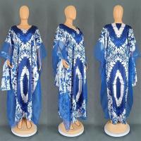 China Women’s African Print Chiffon Kaftan Dress with High-Waist Design for Elegant Casual Wear for sale