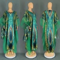 China Women’s African Print Chiffon Kaftan Dress with High-Waist Design for Elegant Casual Wear for sale