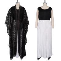 China Women's Floral Lace Overlay Evening Dress Set with Kimono-Inspired Sleeve and Adjustable Studded Belt for sale