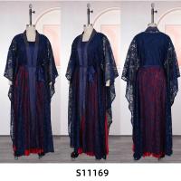 China Women's Floral Lace Overlay Evening Dress Set with Kimono-Inspired Sleeve and Adjustable Studded Belt for sale