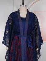 China Women's Floral Lace Overlay Evening Dress Set with Kimono-Inspired Sleeve and Adjustable Studded Belt for sale