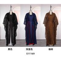 China Women's Floral Lace Overlay Evening Dress Set with Kimono-Inspired Sleeve and Adjustable Studded Belt for sale