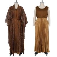 China Women's Floral Lace Overlay Evening Dress Set with Kimono-Inspired Sleeve and Adjustable Studded Belt for sale