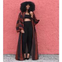 China Women’s African Geometric Print Kimono Dress with Long Sleeve and Polyester Blend Fabric for sale