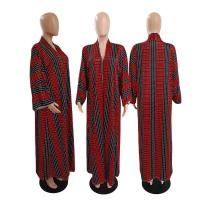 China Women’s African Geometric Print Kimono Dress with Long Sleeve and Polyester Blend Fabric for sale