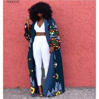 China Women’s African Geometric Print Kimono Dress with Long Sleeve and Polyester Blend Fabric for sale