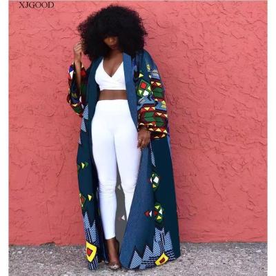 China Women’s African Geometric Print Kimono Dress with Long Sleeve and Polyester Blend Fabric for sale