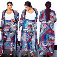 China Women's African Print Two-Piece Set with Geometric Print Lightweight Polyester Blend and Adjustable Studded Belt for sale