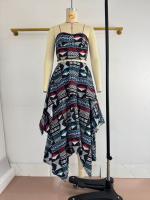 China Women’s African Print Two-Piece Set with High-Waisted Maxi Skirt and Strapless Crop Top in Polyester Blend Fabric for sale