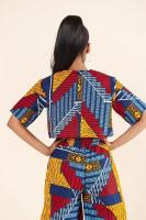 China Women's African Print Two-Piece Set with Breathable Polyester Cotton Blend, Elastic Waistband Wide-Leg Pants, and Colorful Geometric African Pattern for sale