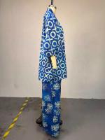 China Men’s African Print Two-Piece Set with V-neck Collar and Wide-Leg Trousers in African Wax Print Fabric for sale
